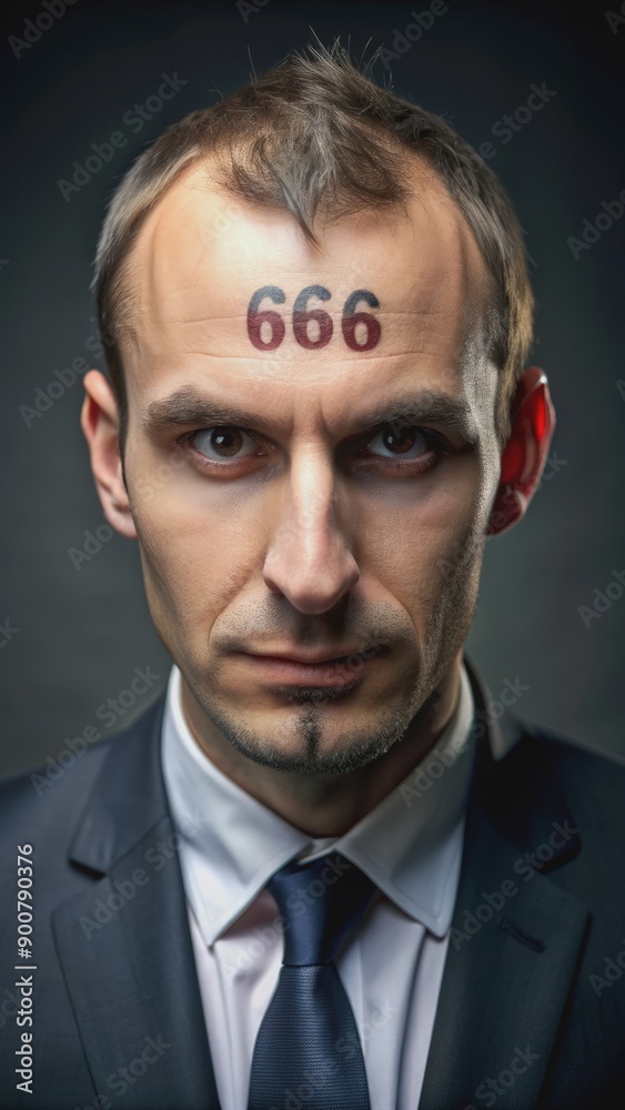 A Man With 666 Written on His Forehead, Dressed in a Suit and Tie ...