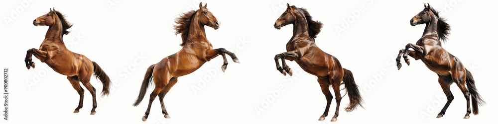set of A horse rearing up on its hind legs, Stallion Rising Horse ...
