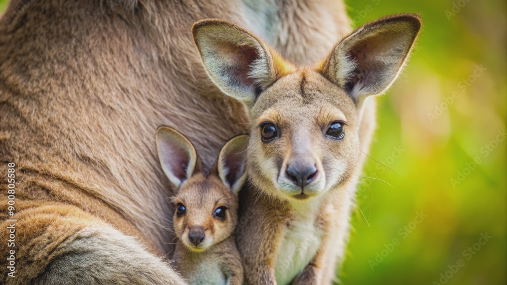 Baby kangaroo peeking out from mother kangaroo's pouch , Wildlife ...