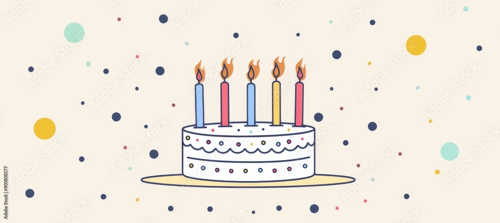 Colorful Cartoon Drawing of an Elegant Three-Tiered Birthday Cake with ...