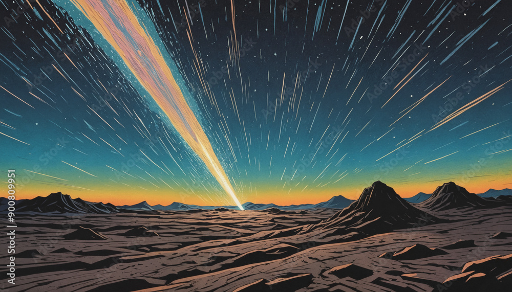 explosion coming from the night sky painting for background Stock ...