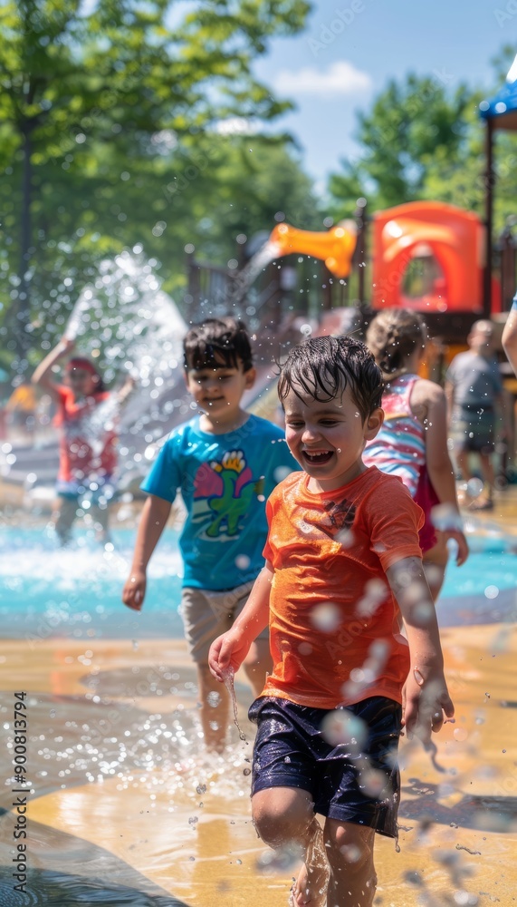 Children Enjoying Water Play at Playground - Summer Fun with Splash ...