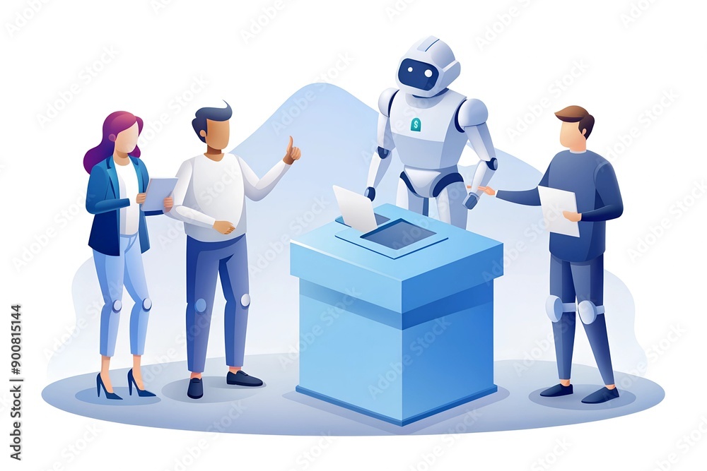 Election Day 2024 with AI Chat Bot. Voters vote at the polling station ...