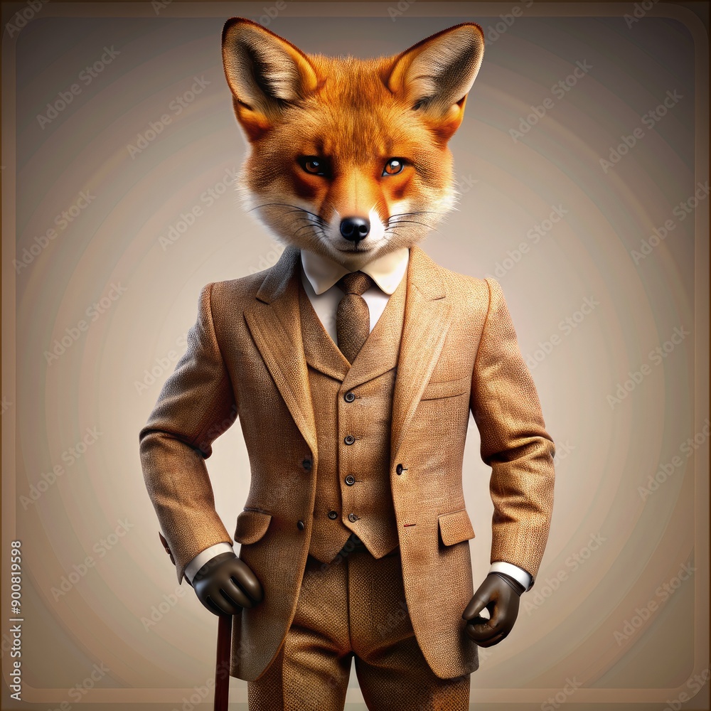 A Distinguished Fox Lord Dressed Elegantly in a Classic Brown Suit With ...