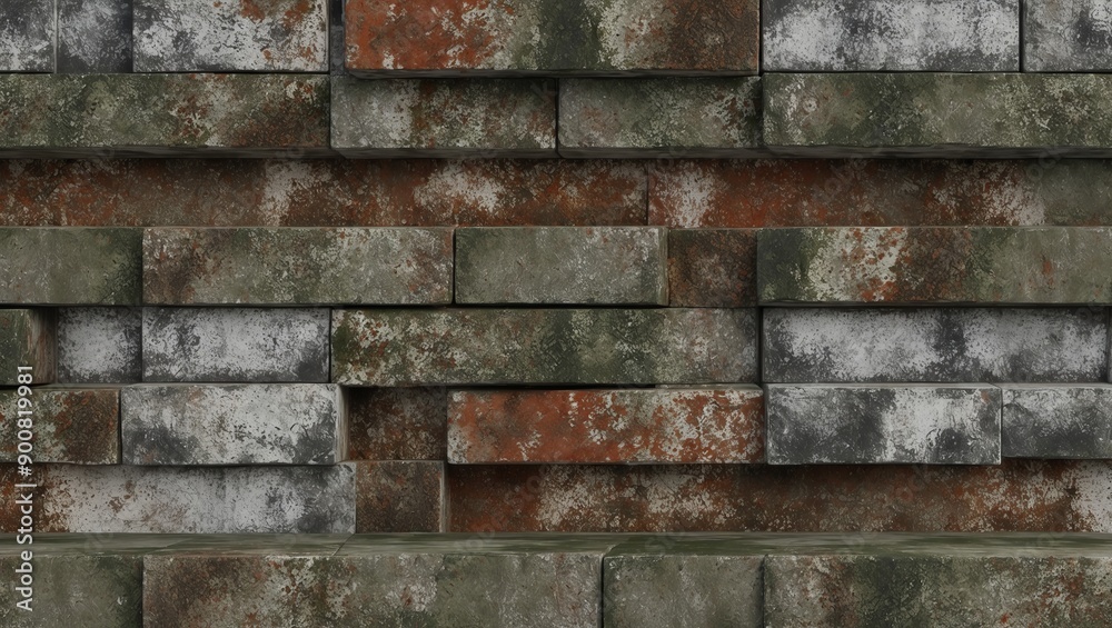 Weathered bricks display unique textures and colors in an urban setting ...