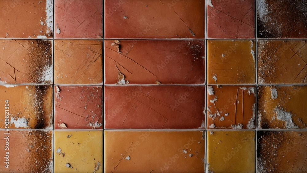 Weathered tiles display rich textures with scratches and discoloration ...
