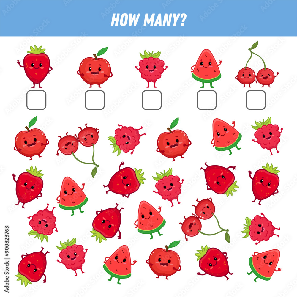 How many cartoon fruits are there. Count the number of funny fruits ...