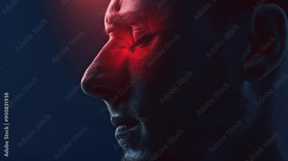 Sinus pain visualized with red highlight on the pain area Stock Photo ...