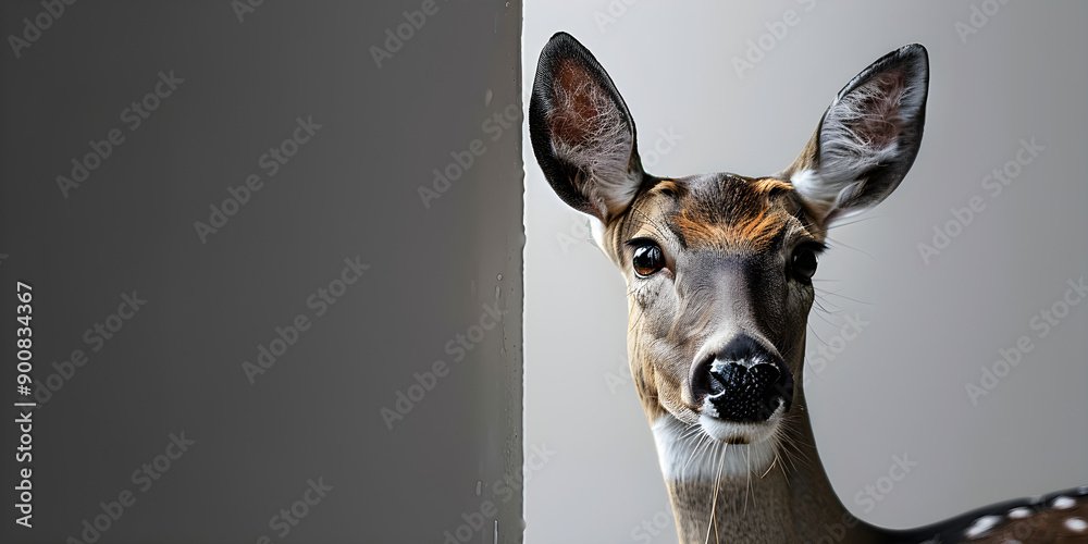 curious deer peeking around corner, concept of curiosity, nature and ...