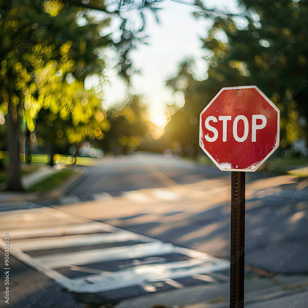 stop sign on the road, Defocused stop sign traffic regulations with ...