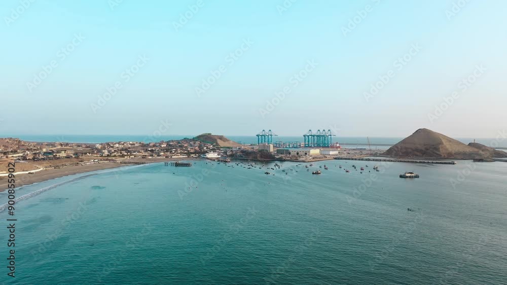 Panoramic view of Chancay Mega seaport. Located in Peru, under ...