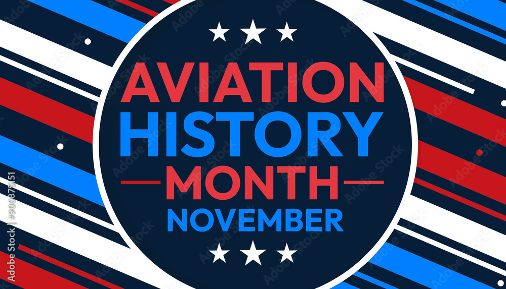 Aviation History Month wallpaper design in blue and red color with ...