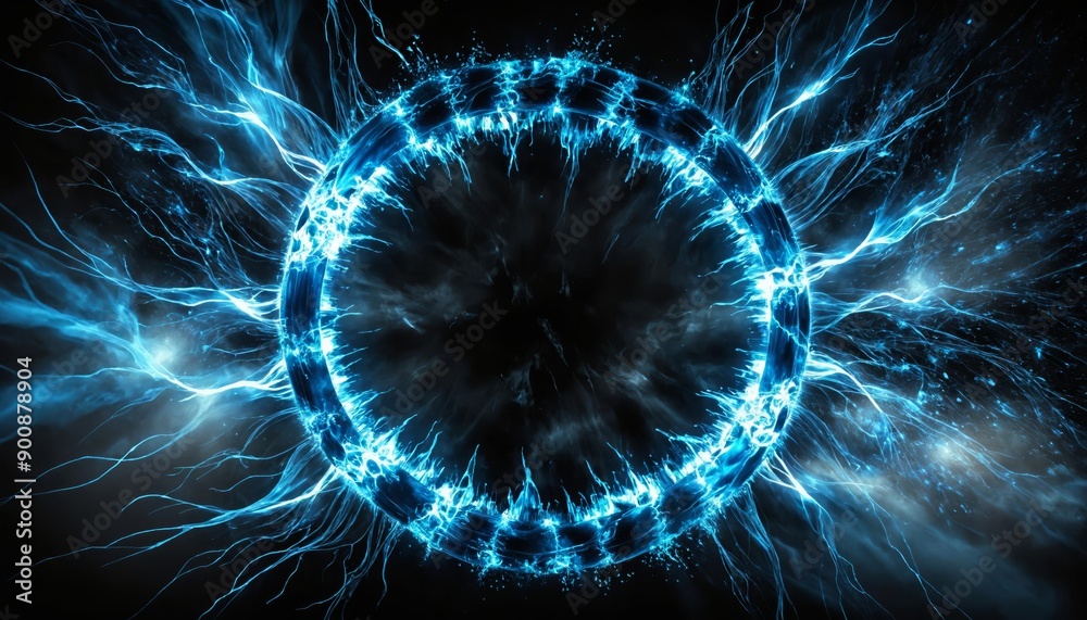 Powerful shockwave of energy with a burst and explosion of glowing ...