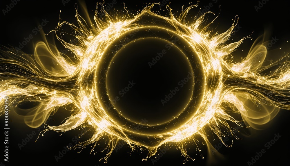 Powerful shockwave of energy with a burst and explosion of glowing ...