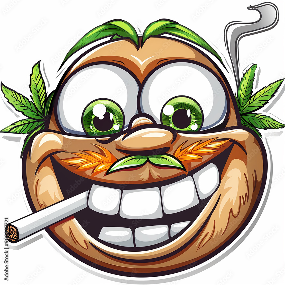 Cartoon Smiley Face with Cannabis Leaf and Cigarette Stock Illustration ...