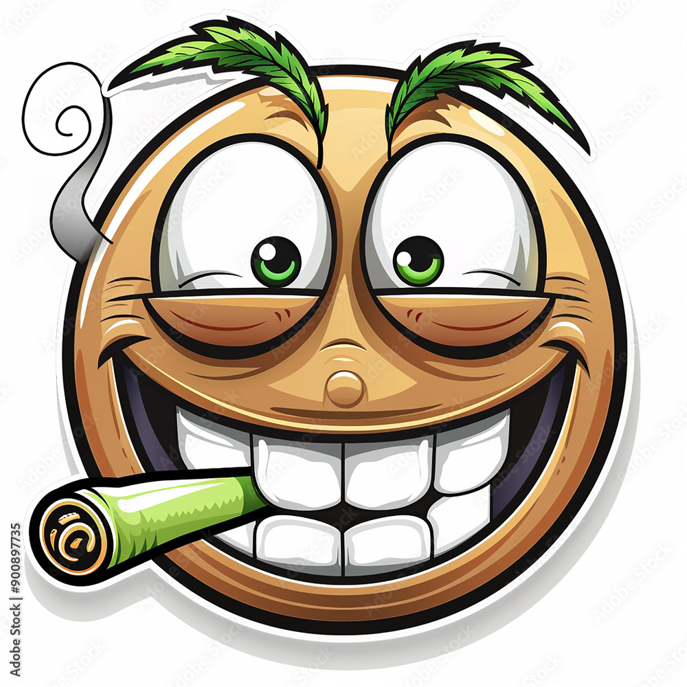 Cartoon Smiley Face with Cannabis Leaf and Cigarette Stock Illustration ...