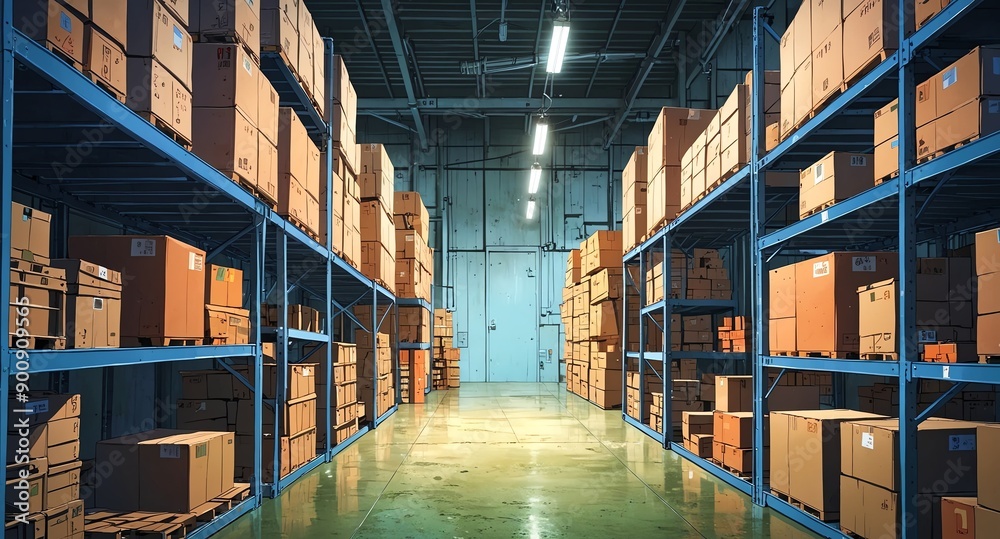 warehouse storage room area background anime cartoon illustration ...