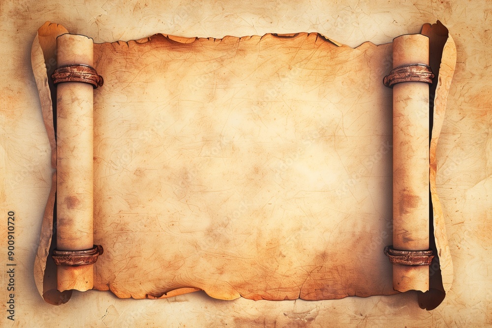 Old-World Parchment Scroll with Intricate Borders and Ancient Script on ...