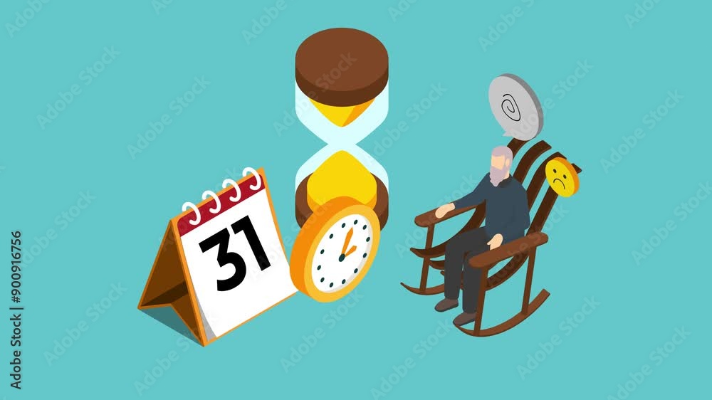 Sad old man sitting on a rocking chair having dementia 3d animation ...