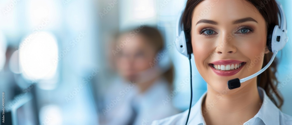 Call center agents with cheerful expressions, big smiles, and a service ...