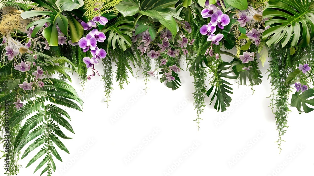 Tropical plants bush with tropical rainforest tree with epiphytes ...