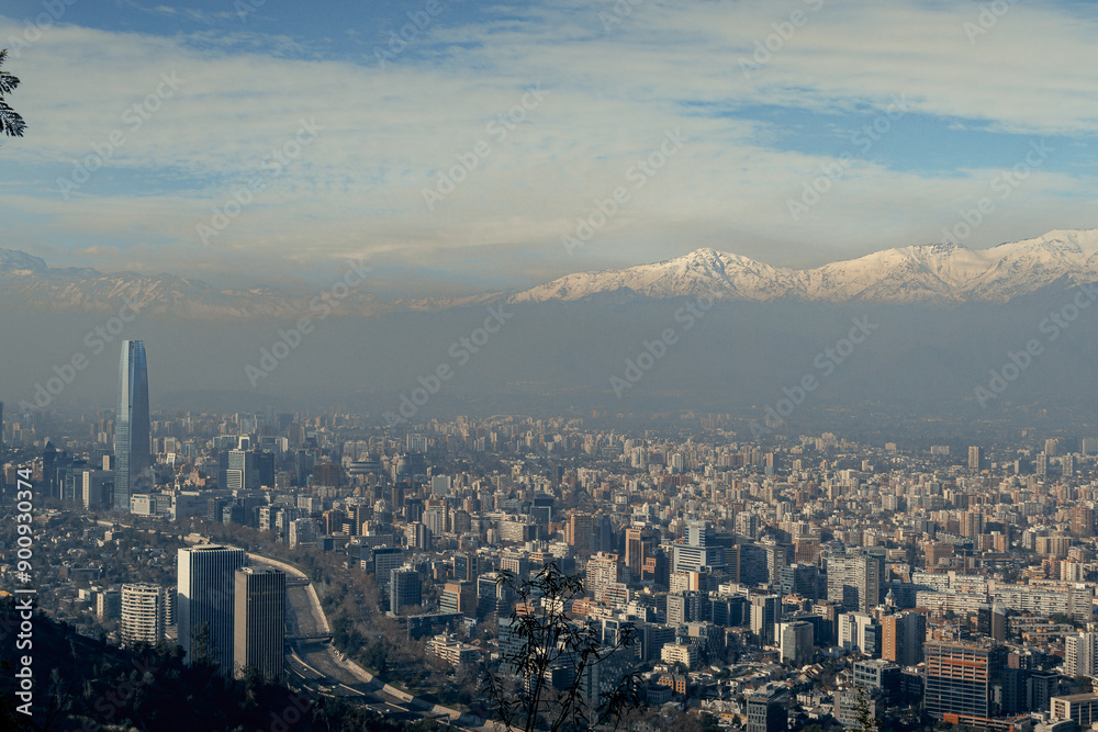 Santiago view from Sky Costanera Outlook - Chile. Cable Car, High rise ...