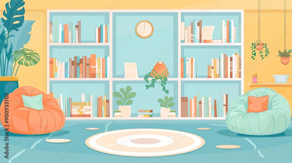 Cozy home library interior with two large bean bag chairs and a ...