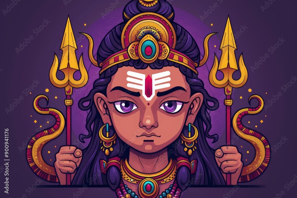 Cartoon Illustration of Hindu God Shiva with Trishul Stock Illustration ...