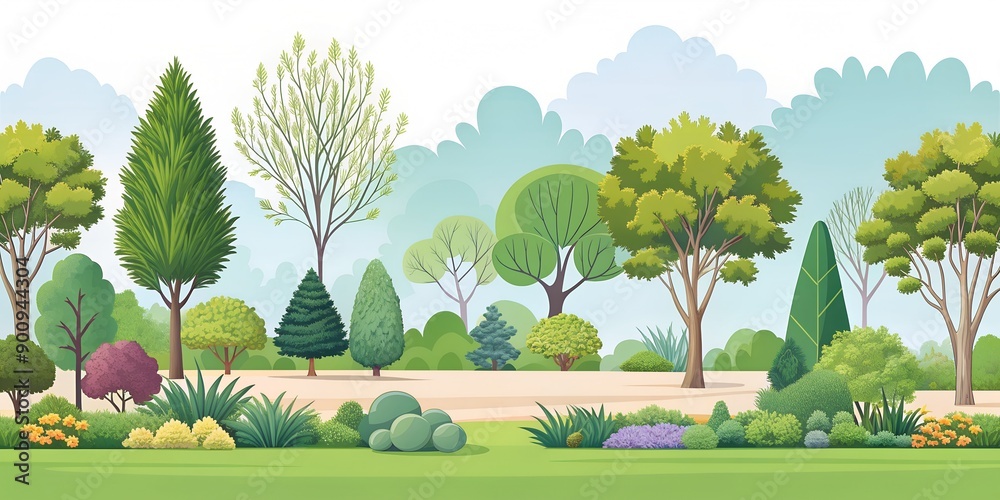 Simple trees bushes Cartoon forest plants with foliage minimal flat ...