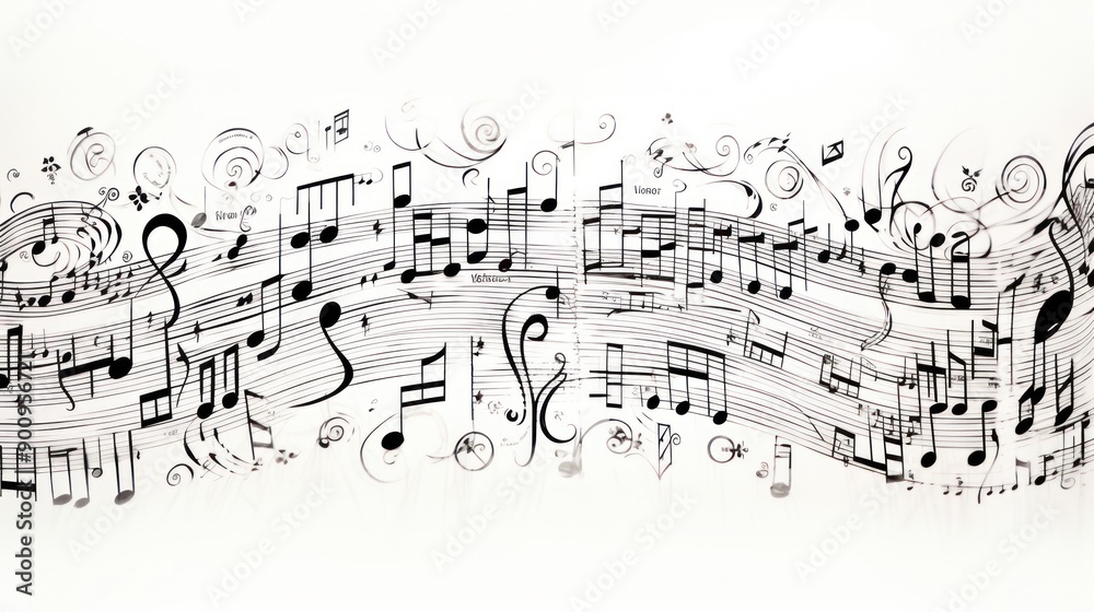 A collection of hand-drawn musical notes and symbols arranged ...