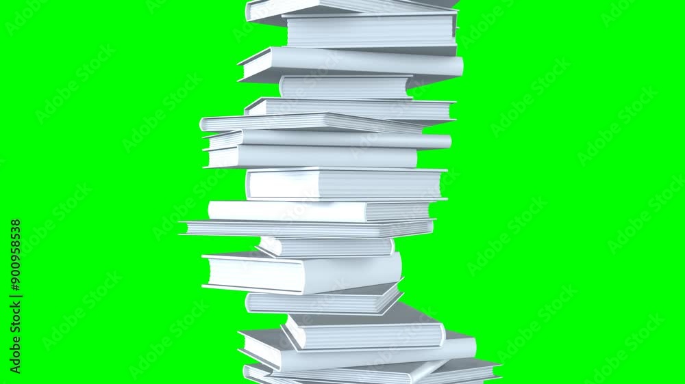 Stacked white books isolated on green screen. Loop able 3d animation ...