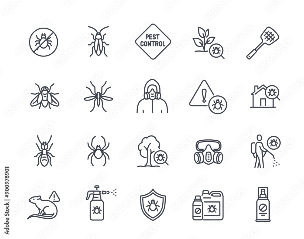 Set of pest control line icon. Signs related to extermination of ...