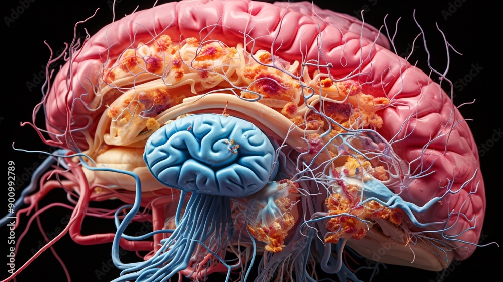 A detailed cross-section of the human brain showing the hippocampus and ...