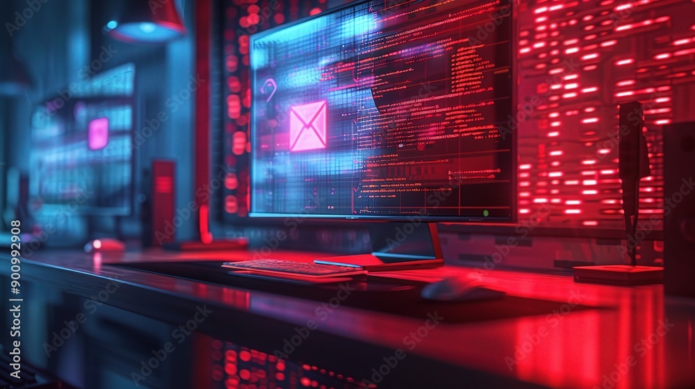 Phishing attack representation with a computer screen showing a ...