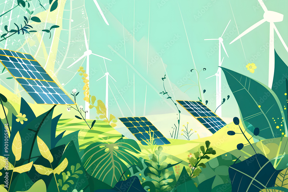 Dynamic Poster Background Emphasizing Green Energy, wind turbin and ...