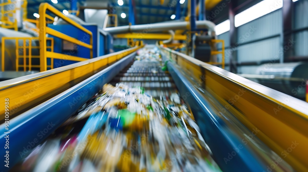 Conveyor belt transporting refusederived fuel RDF with motion blur ...