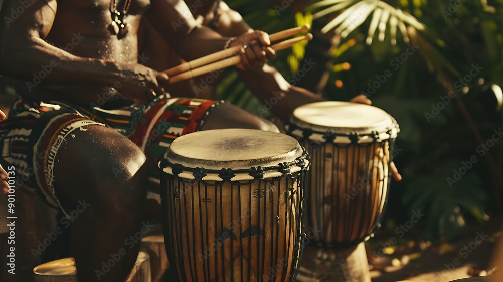 Drums called atabaque in Brazil being played during a ceremony typical ...