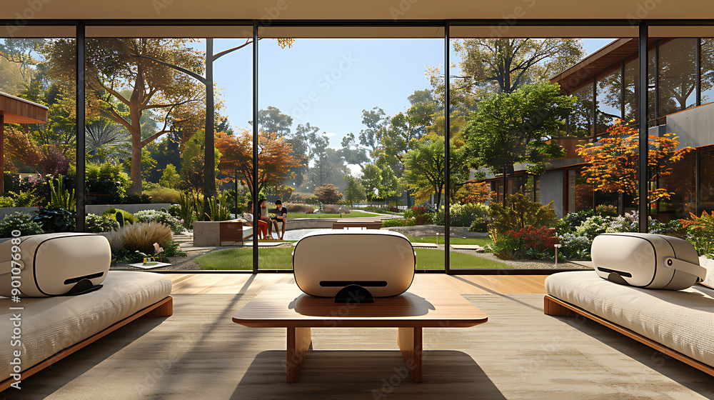 Crisp, clear photo of a college common area featuring AI and VR ...