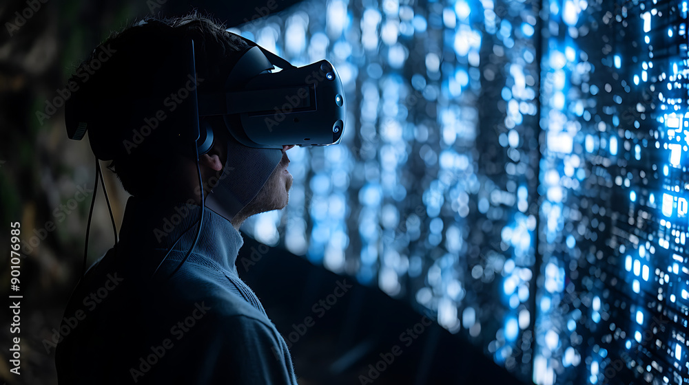 Crisp, clear photo of a college tech hub with AI and VR integration ...