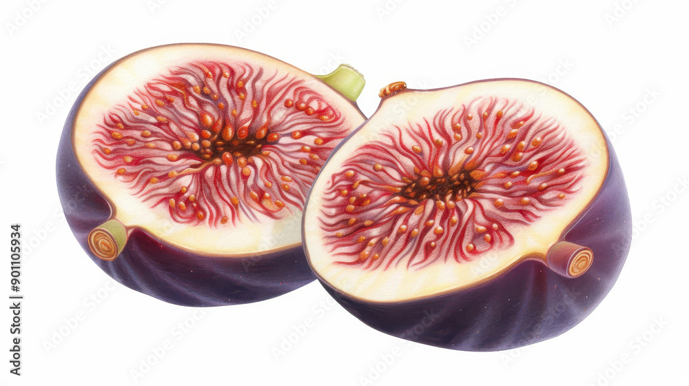 Vibrant colored pencil drawing of fresh figs cut in half, showcasing ...