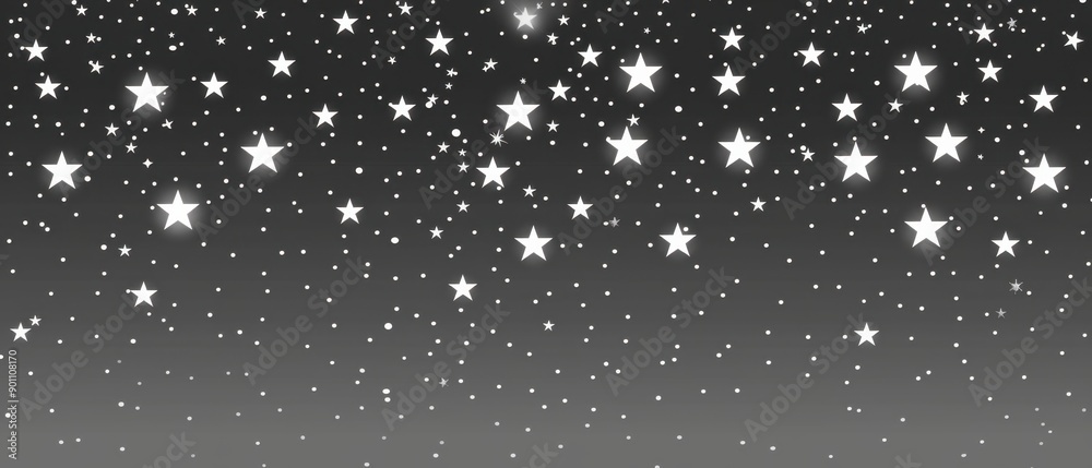 Starry night sky illustration with numerous white stars on a black and ...