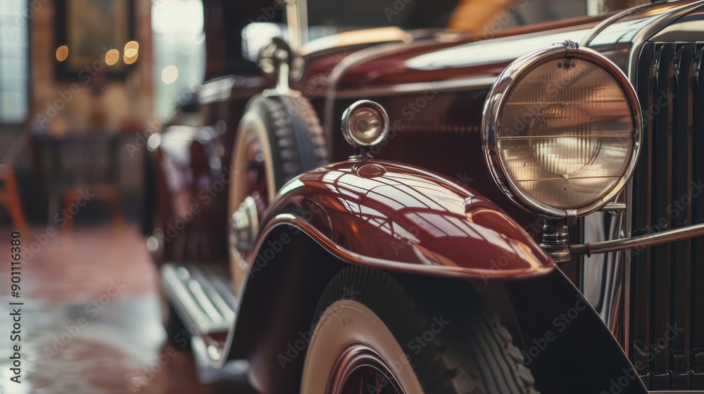 Vintage red car gleaming in bright showroom lights, showcasing timeless ...
