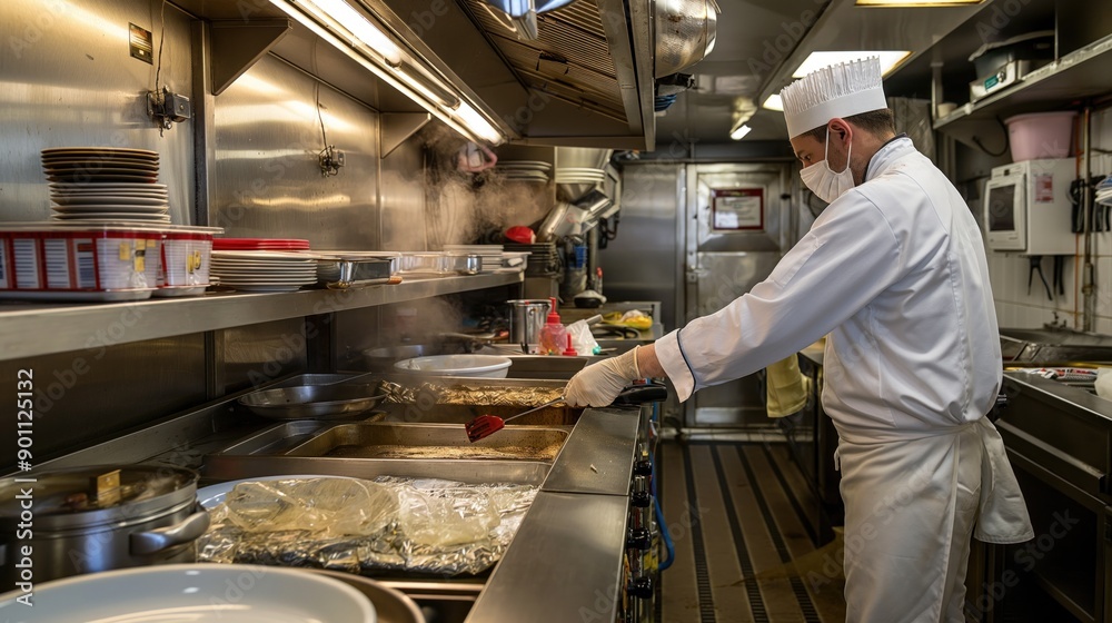 Exterminator inspecting a kitchen for signs of pest infestation ...
