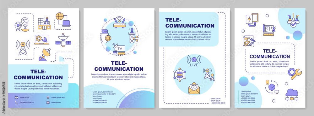 Telecommunication blue circle brochure template. Leaflet design with ...