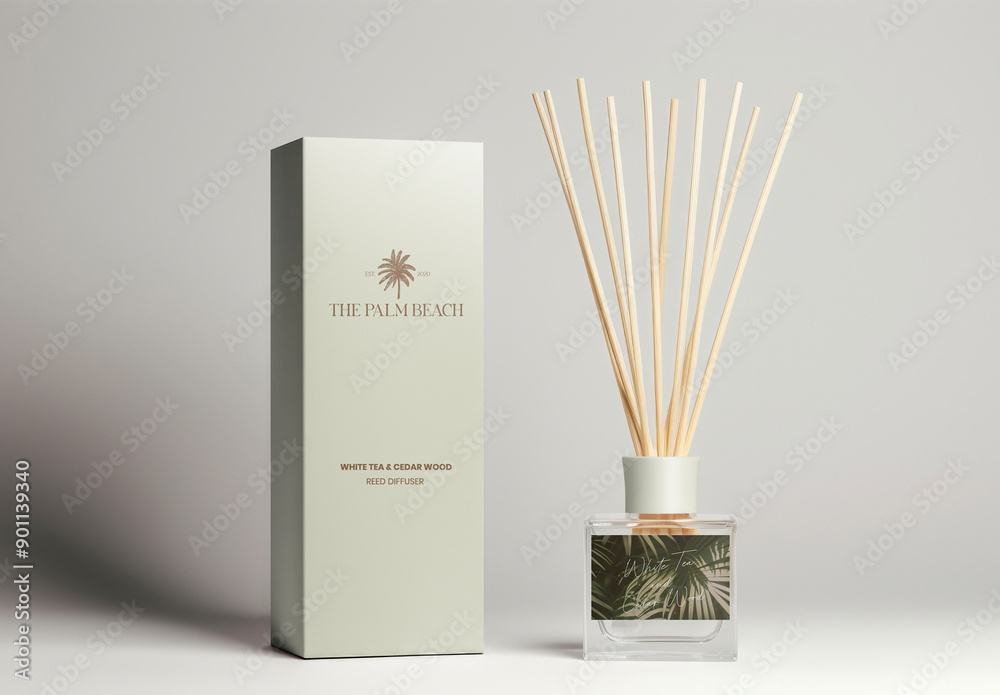 Product Packaging Reed Diffuser Label And Box Mockup With Generative AI ...