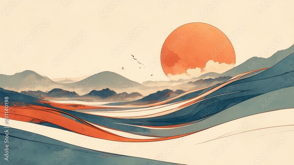 Abstract nature landscape with flowing lines. Featuring organic shapes ...
