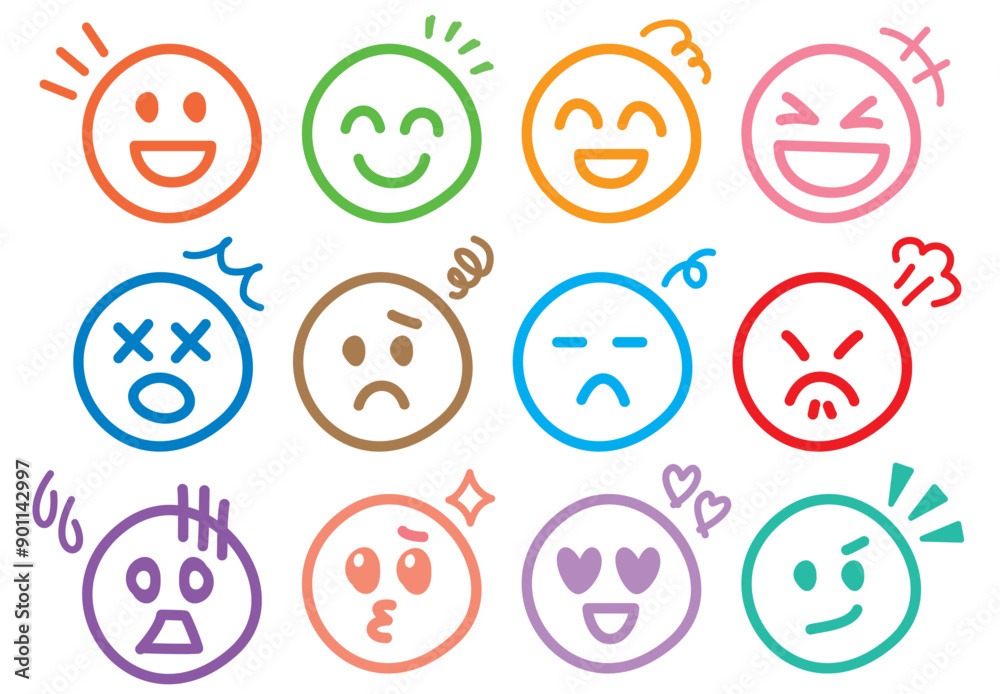Poster Cute handwritten icons of handwritten emojis and emoticons ...