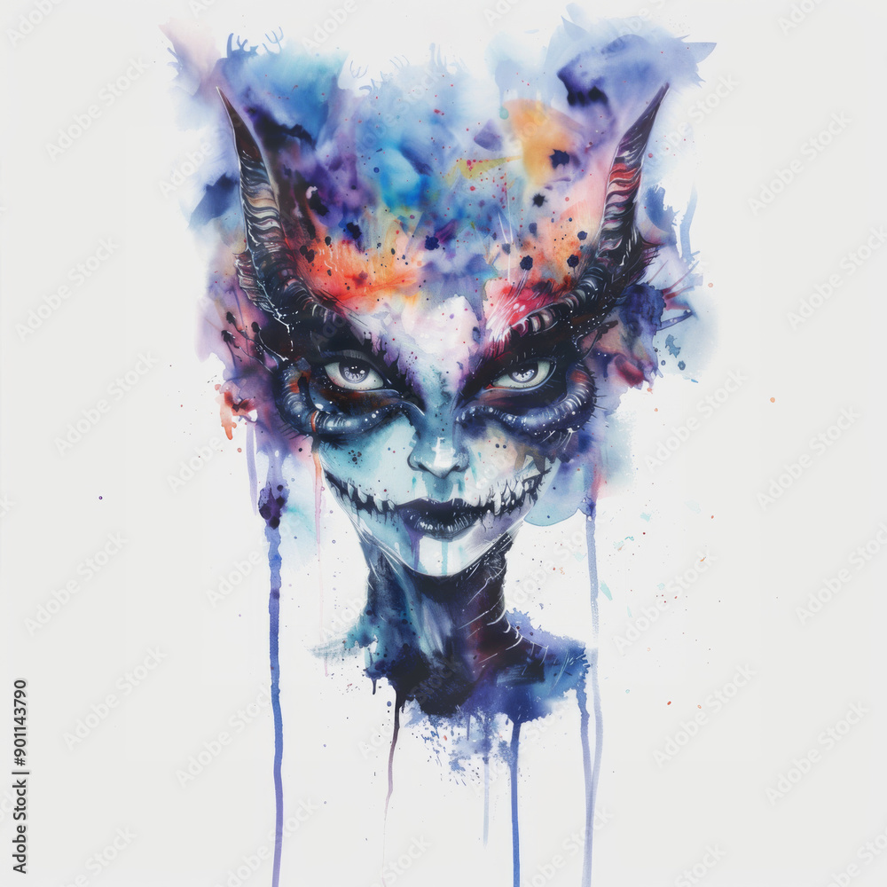 Watercolor clipart realistic evil scary terrifying alien creature Stock ...