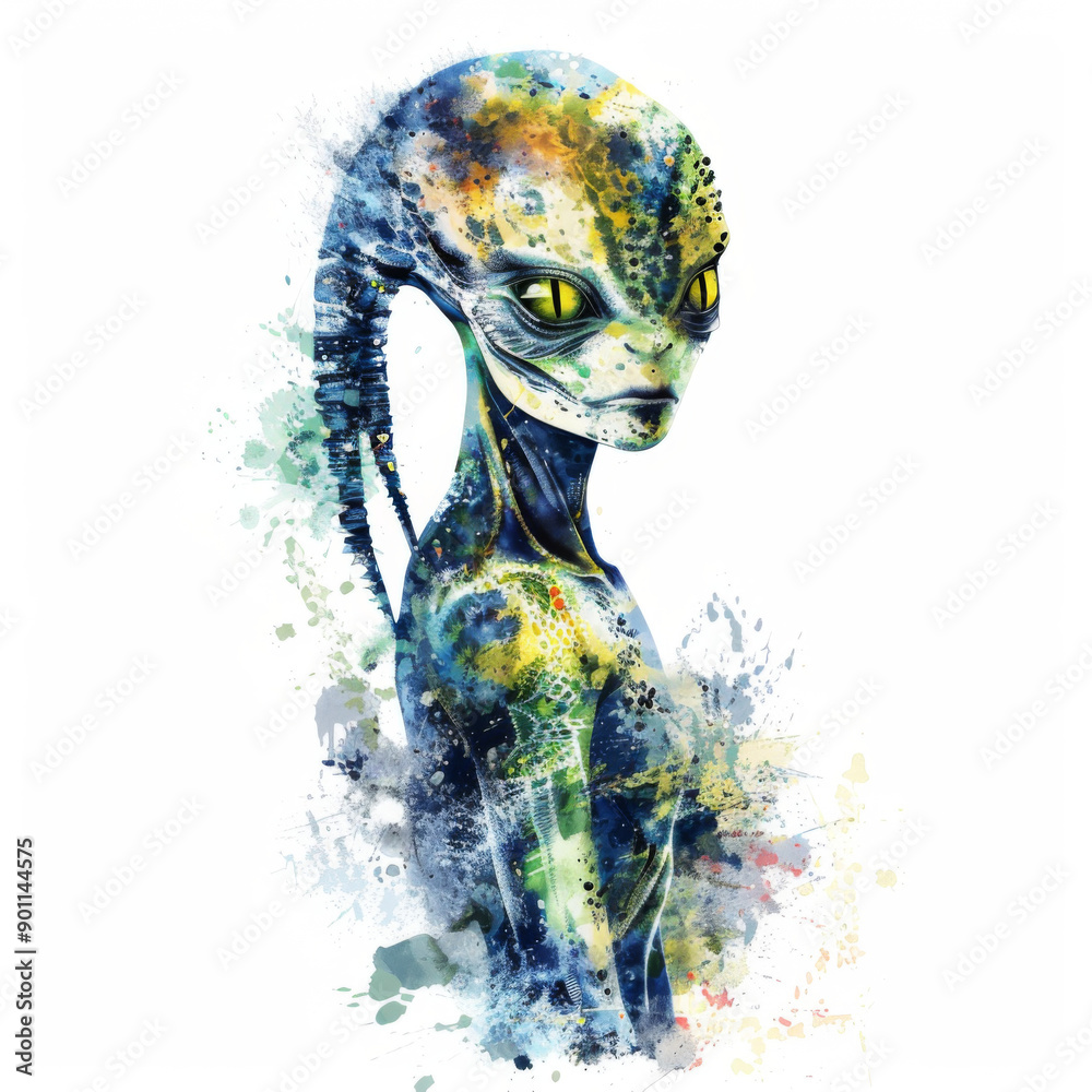 Watercolor clipart realistic evil scary terrifying alien creature Stock ...