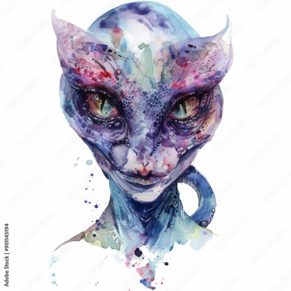 Watercolor clipart realistic evil scary terrifying alien creature Stock ...